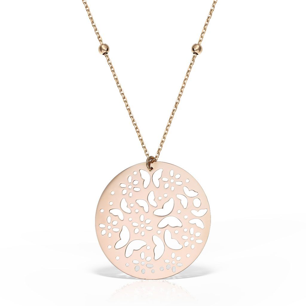 Colier Aur Roz 14K cu Fluture NN-14 - Bianco Nero